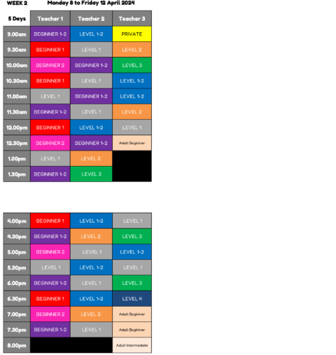 Class Timetable - Point Cook - Saltwater Swim - Point Cook & Bacchus Marsh
